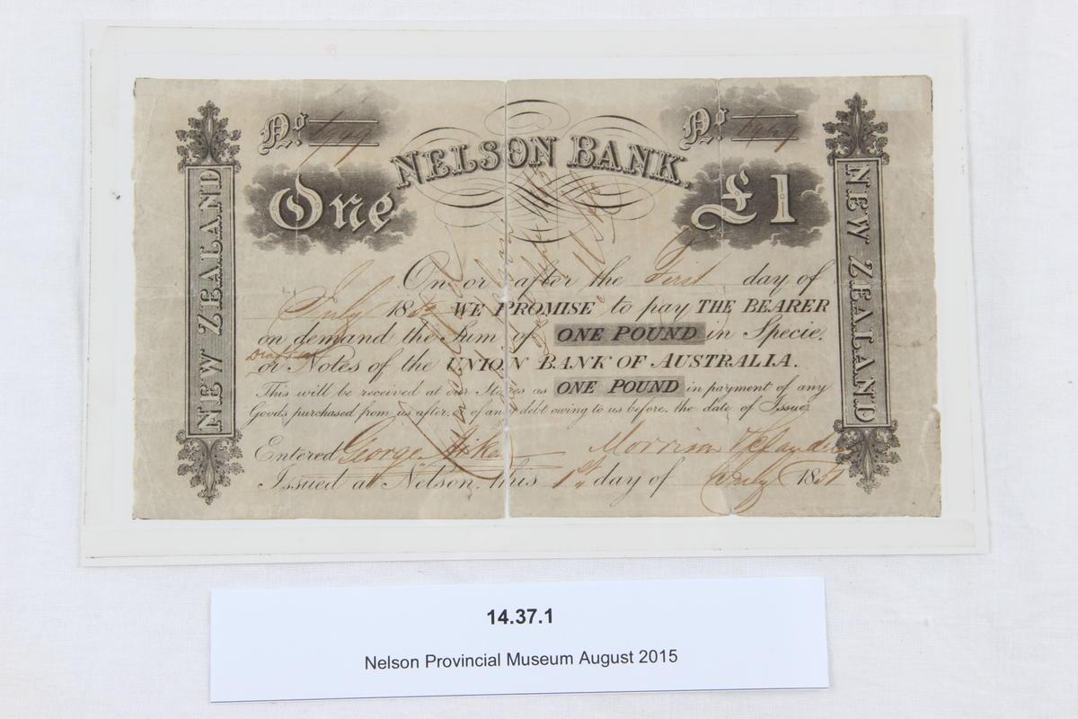 Nelson Bank £1 note (one Pound) - Nelson Provincial Museum